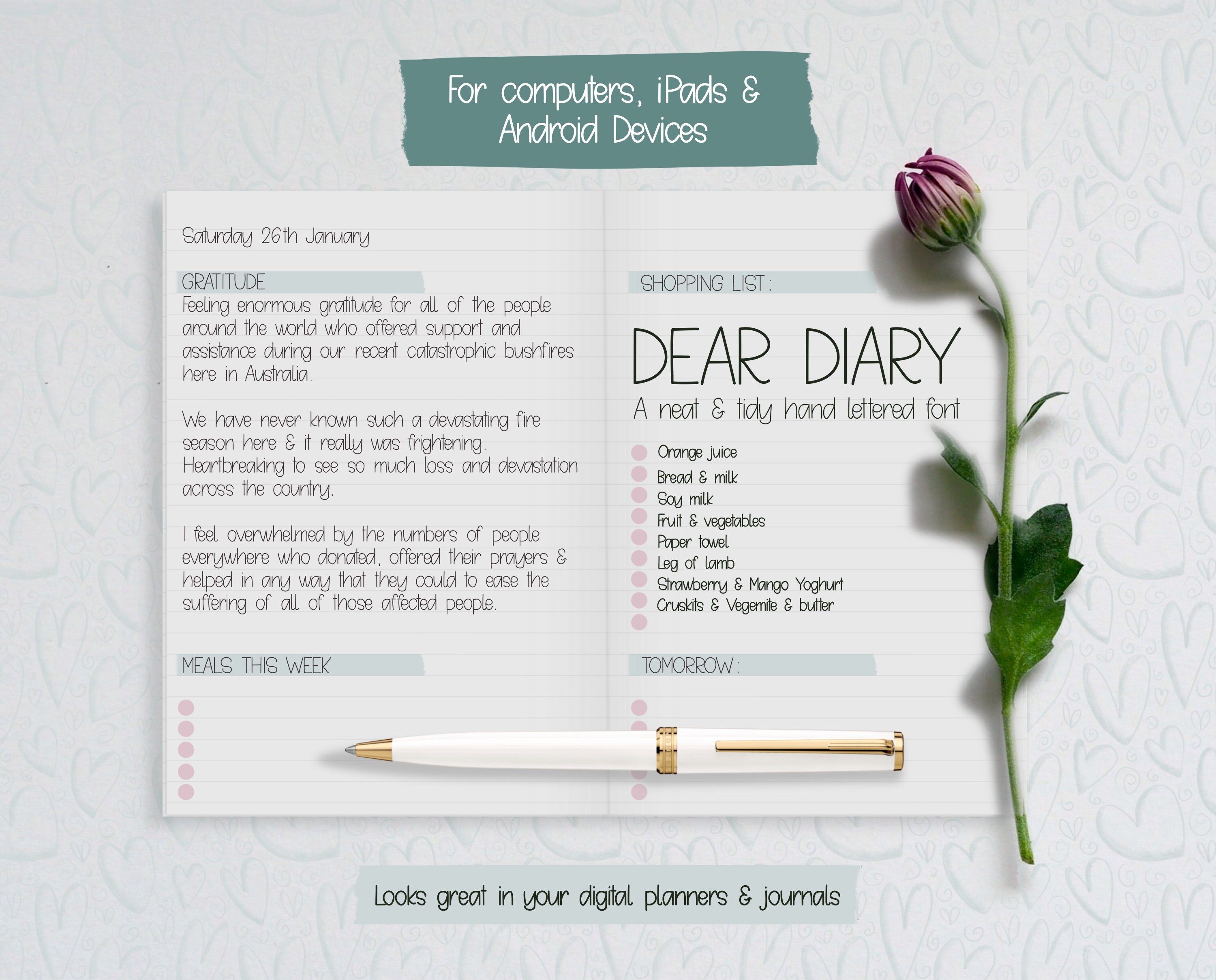 Hand Lettered Font Dear Diary Print Font Regular and Bold for | Etsy ...