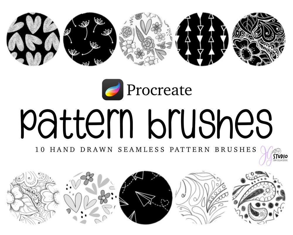 Procreate Brushes Seamless Pattern Pack 1 With 10 Hand Drawn Repeat ...