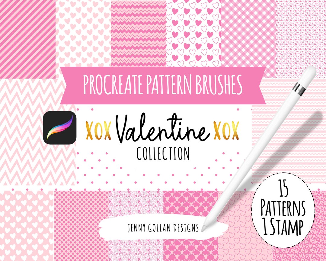 Procreate Brushes Seamless Valentine Patterns With 15 Original Hand ...