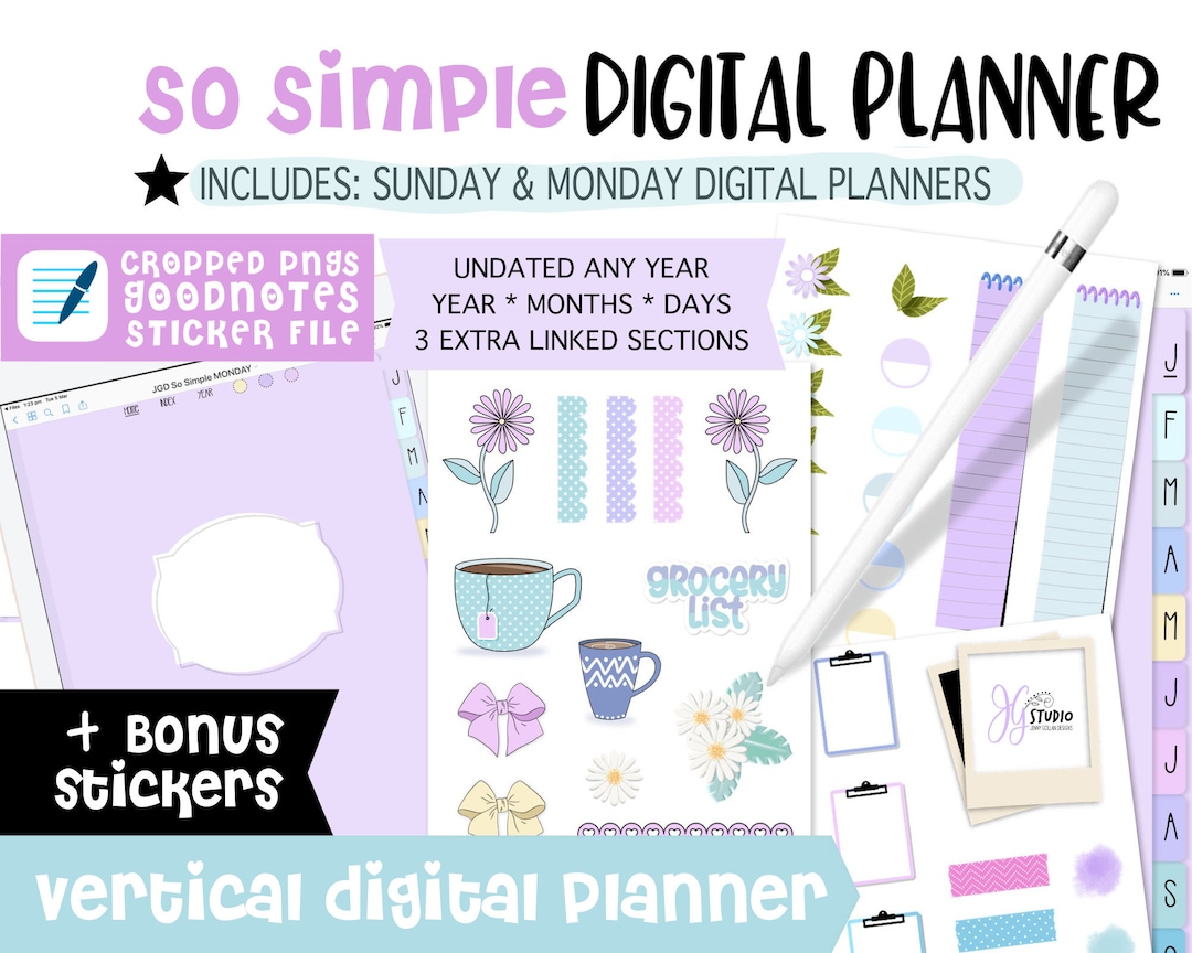 Vertical Digital Planner so Simple Hyperlinks Undated Any Year With ...