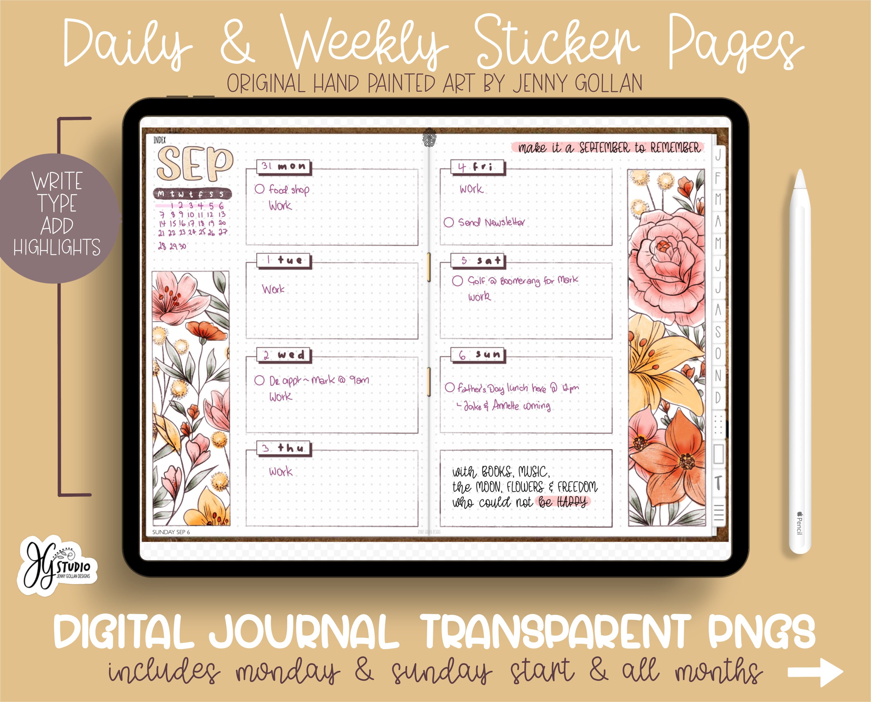 Cropped Digital Bullet Journal Sticker Set Weekly and Daily Page ...