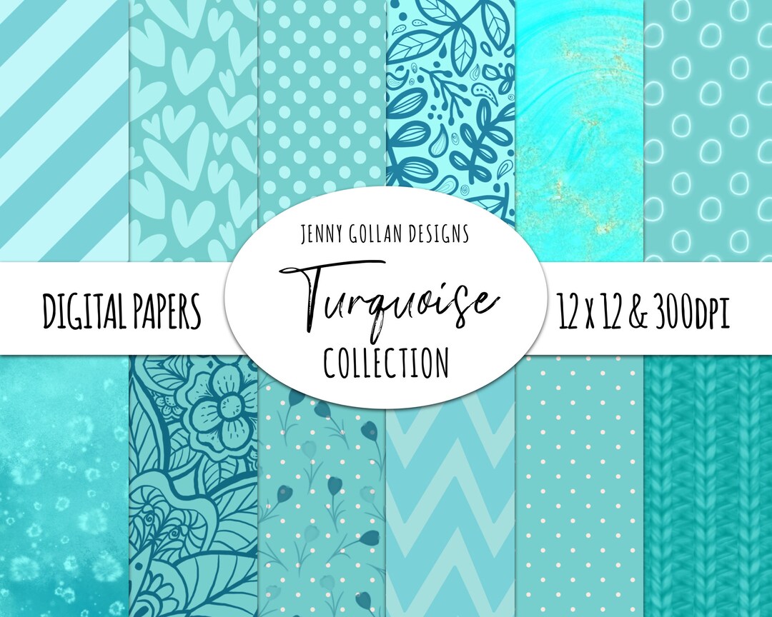 Turquoise Digital Paper Collection for Scrapbooking iPad Digital ...
