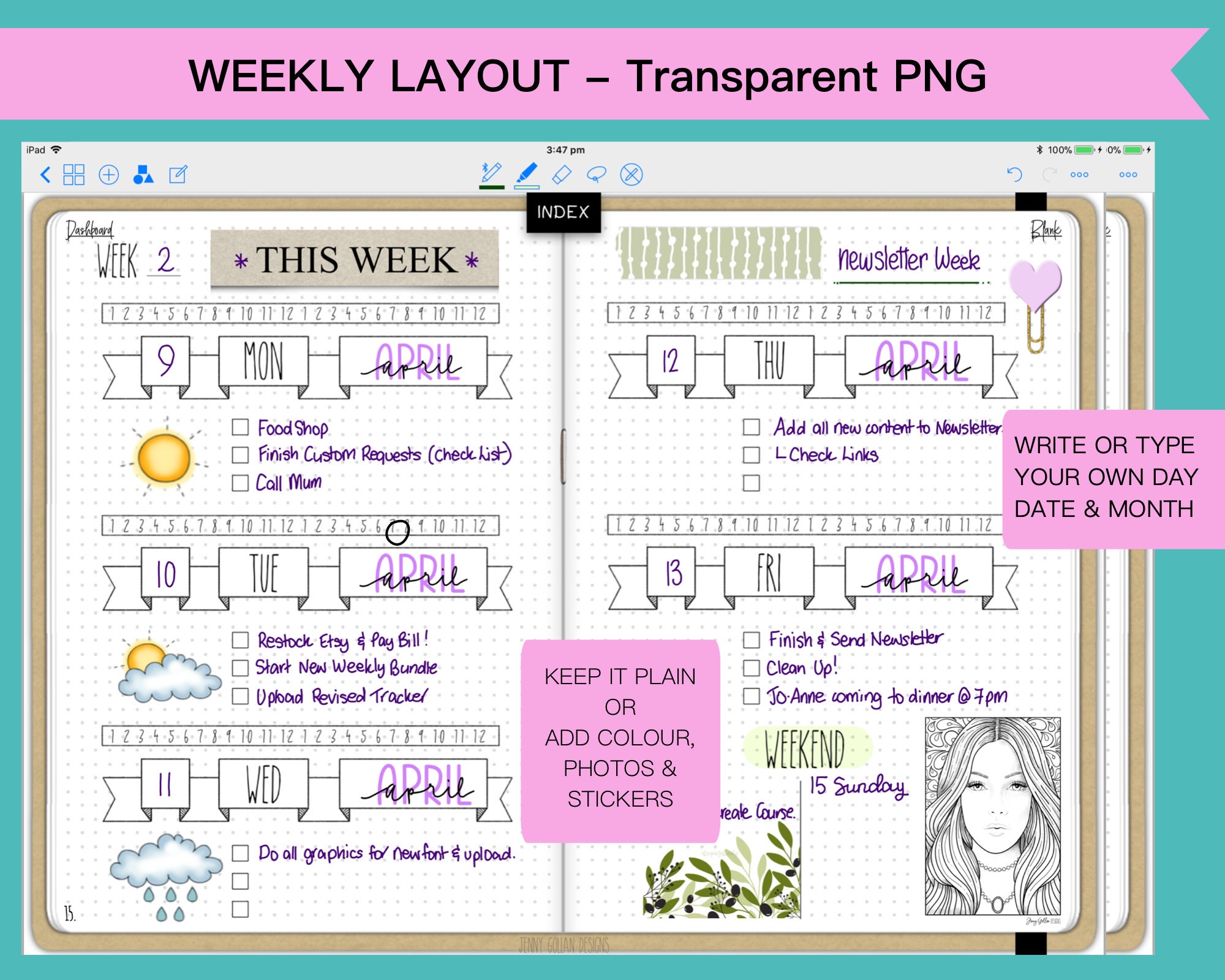 Digital Journal Sticker Weekly and Daily Minamlistic | Etsy