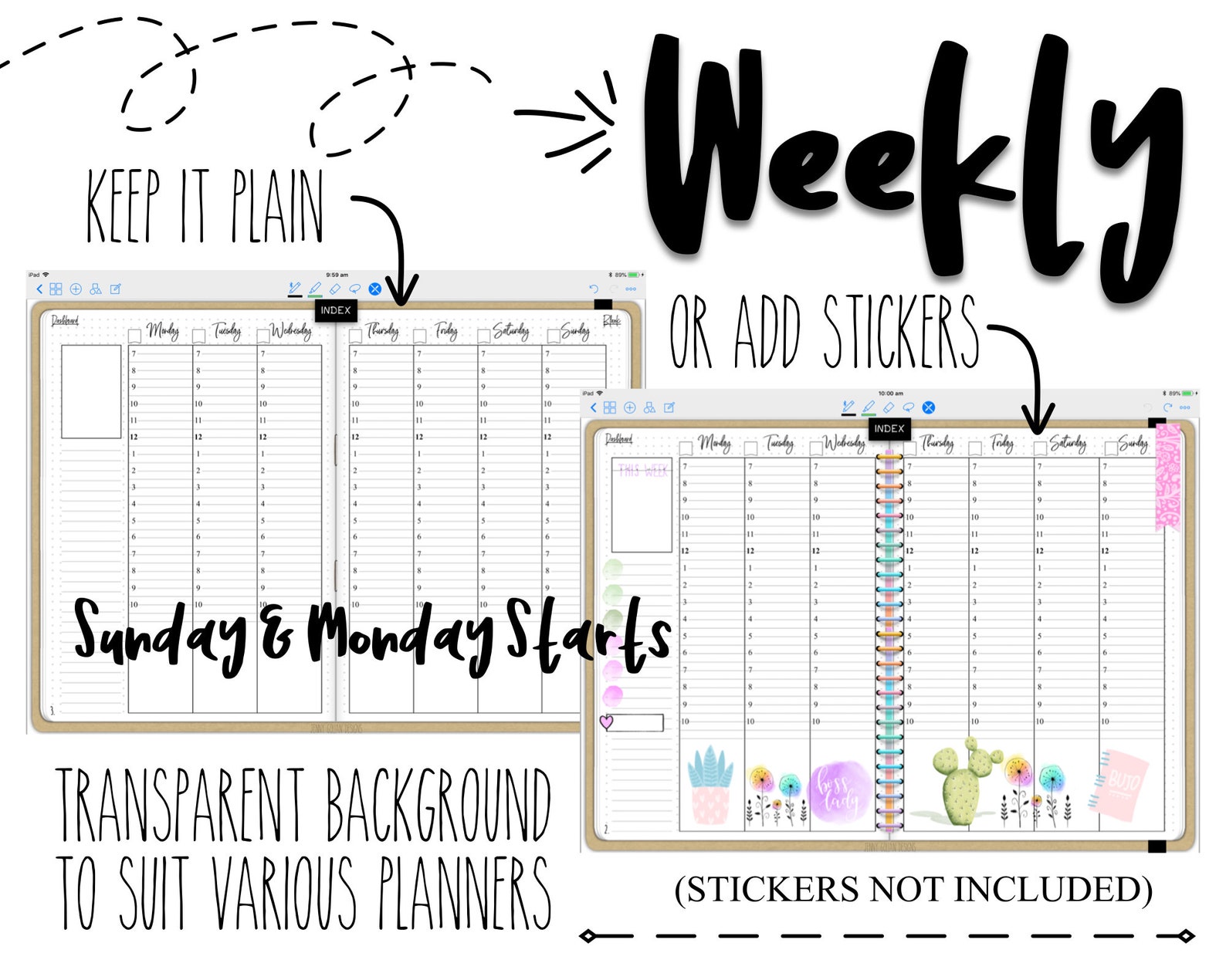 Digital Planner Stickers Weekly Vertical Inserts Transparent PNG for ...