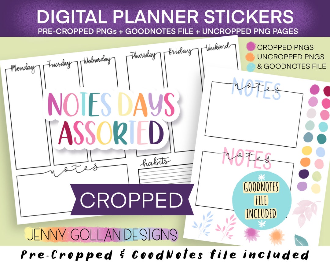 Digital Planner Stickers Notes Days Assorted Digibujo Cropped Pngs and ...