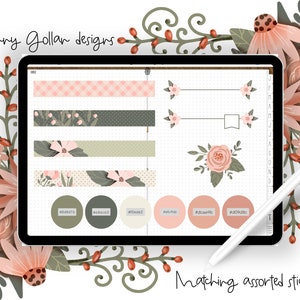 Cropped Digital Planner Stickers Peach and Green Bundle With Pre ...