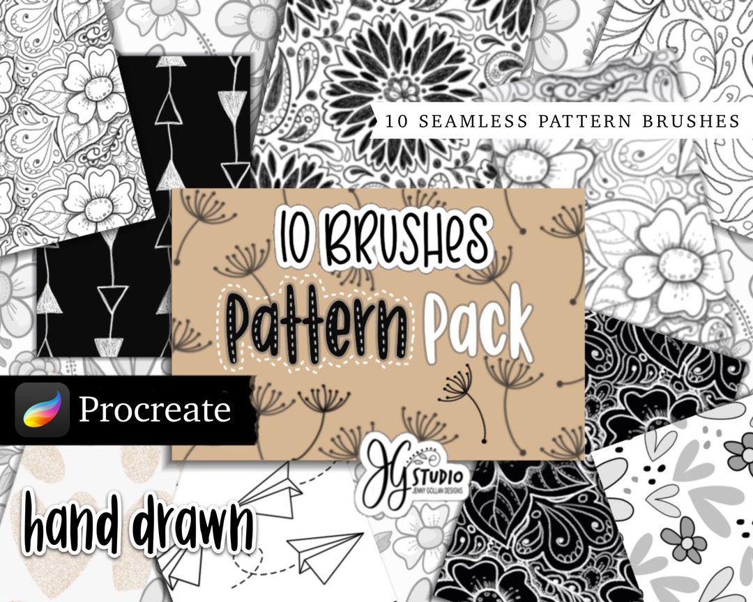 Procreate Brushes Seamless Pattern Pack 1 With 10 Hand Drawn Repeat ...