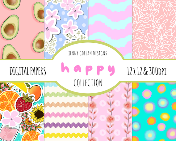 Digital Paper Set in 8 Original Hand Drawn Happy Patterns for - Etsy