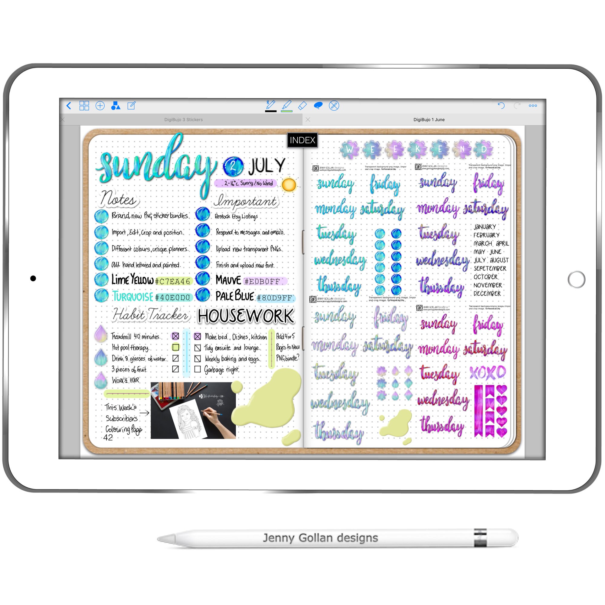 Digital Journal Stickers Painted Days Hand Lettered Bundle - Etsy