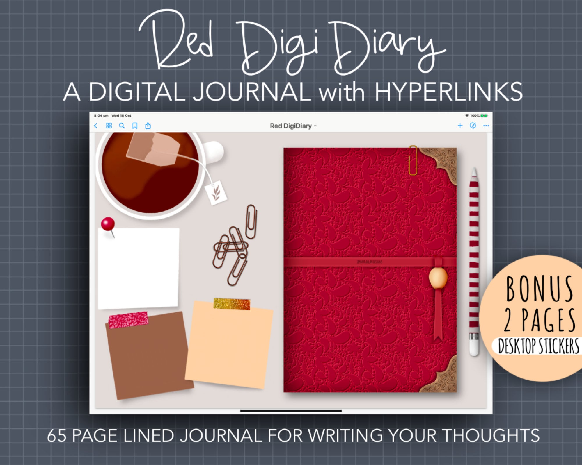 Red Digital Diary Digital Journal Personal Undated Diary Lined - Etsy