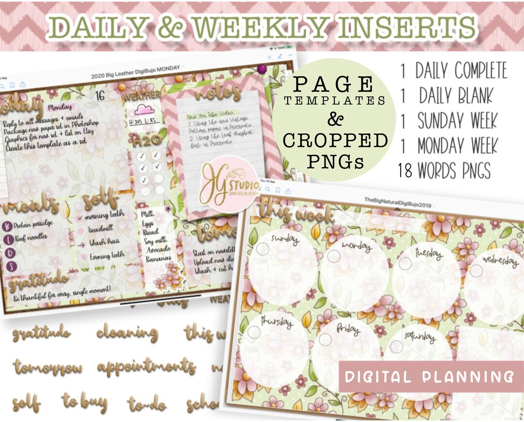 Digital Planner Daily and Weekly Page Templates and Stickers Bundle Set ...
