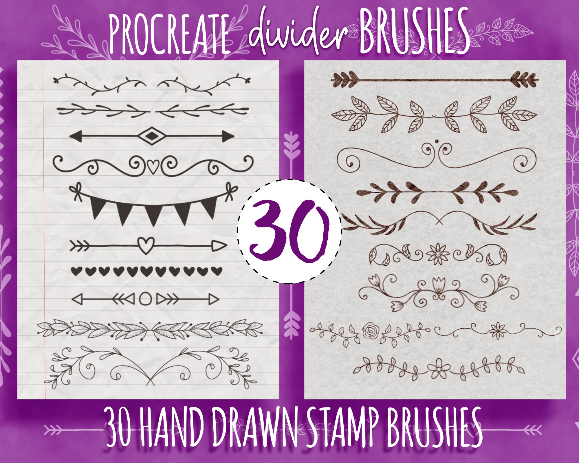 Procreate Brushes Set of 30 Hand Drawn Deco Dividers Stamp | Etsy