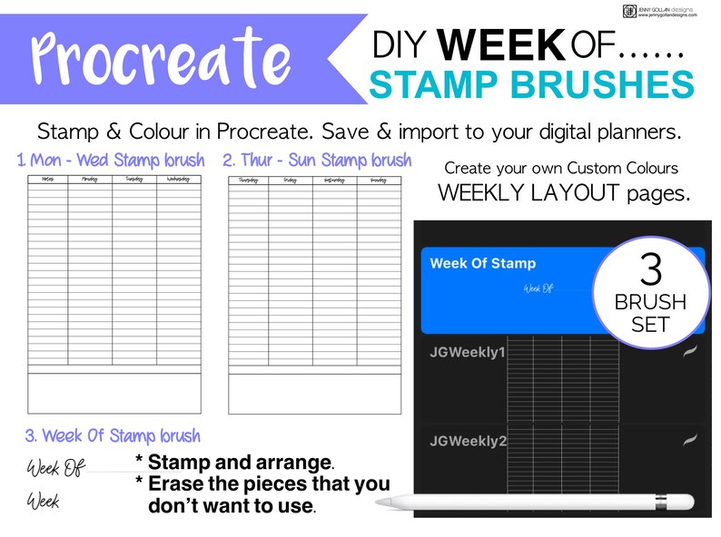Procreate Brushes Digital Planner Weekly Stamp Brushes to Colour for ...
