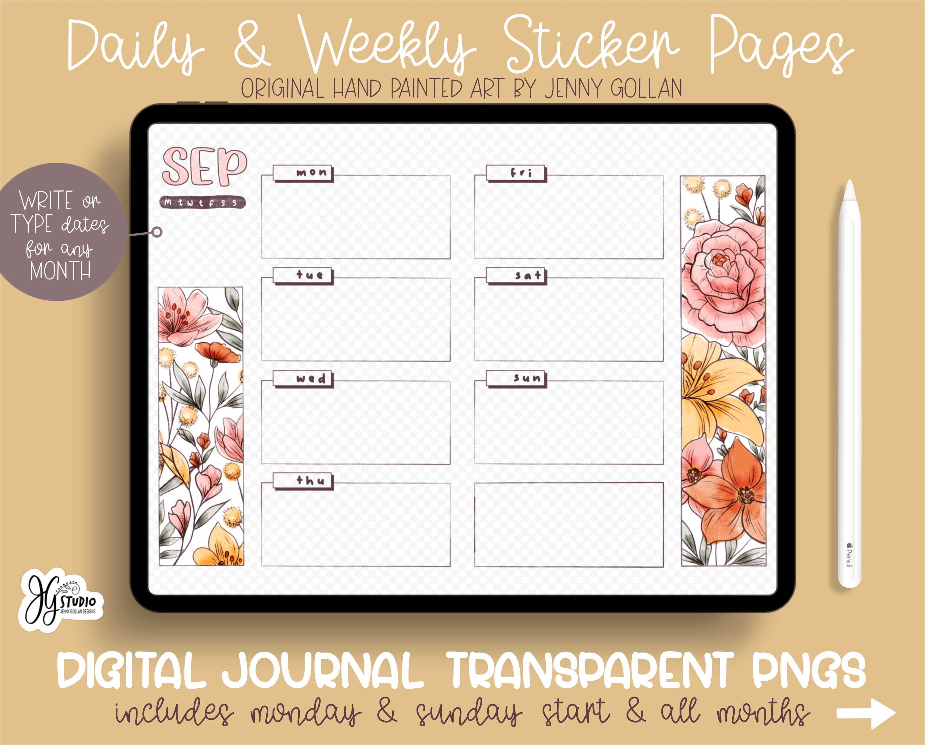 Cropped Digital Bullet Journal Sticker Set Weekly and Daily - Etsy