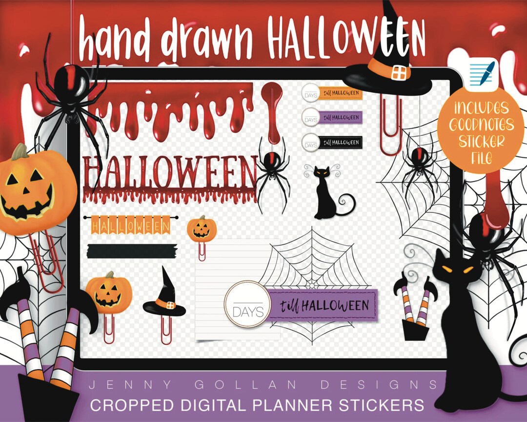 Cropped Transparent Png Hand Drawn Halloween Digital Planner Stickers ...