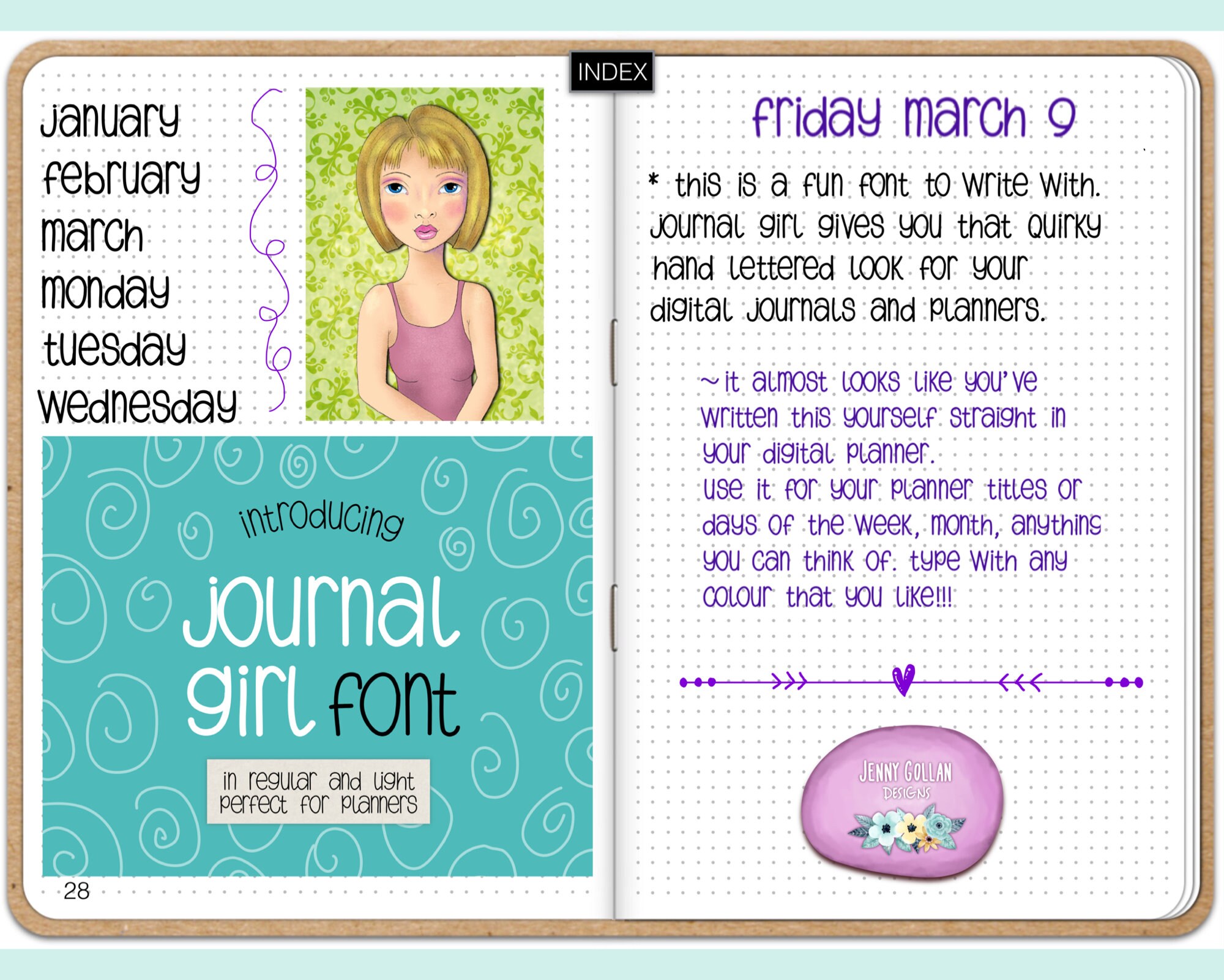Hand Lettered Font Duo Journal Girl Regular and Light for Digital ...