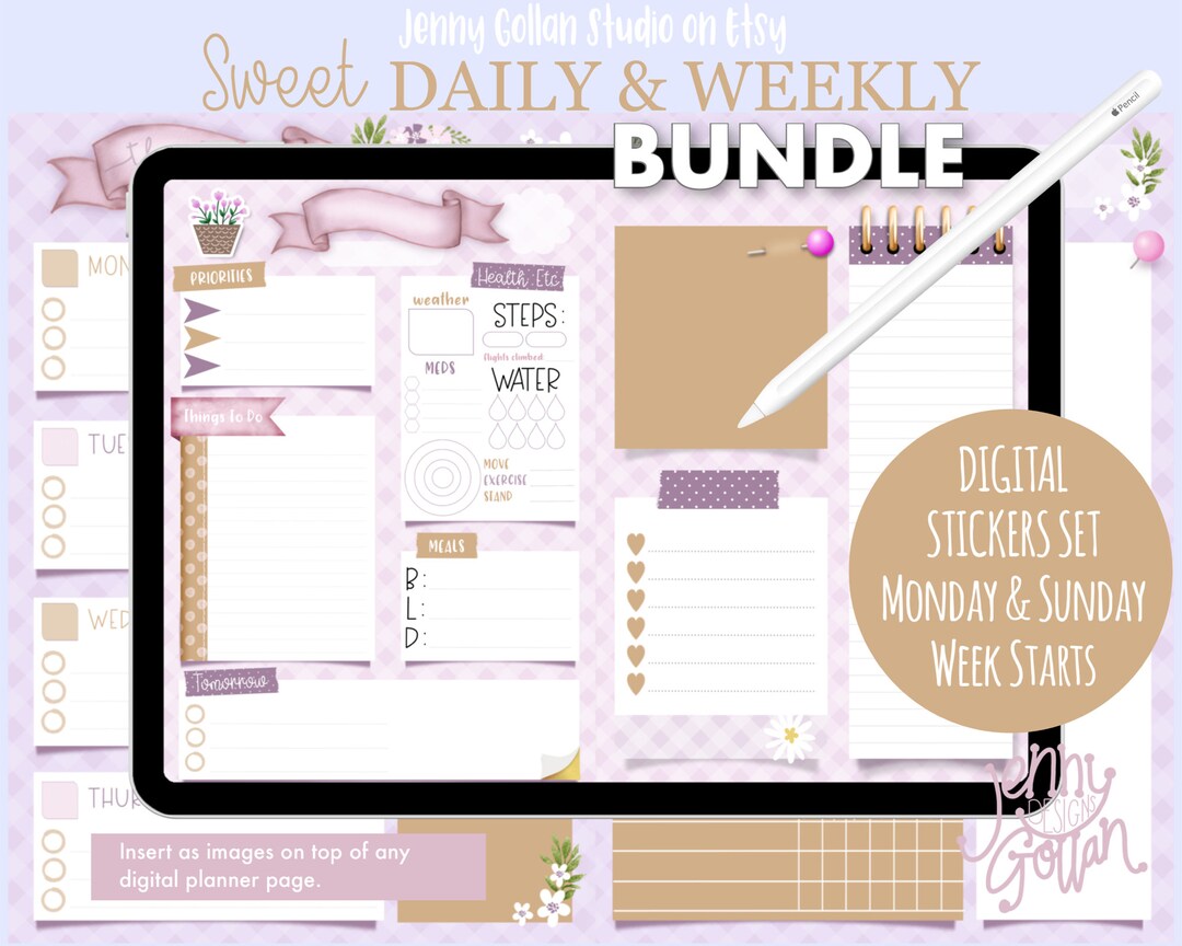 Sweet Days and Weeks Digital Planner Stickers Bundle Weekly and Daily ...