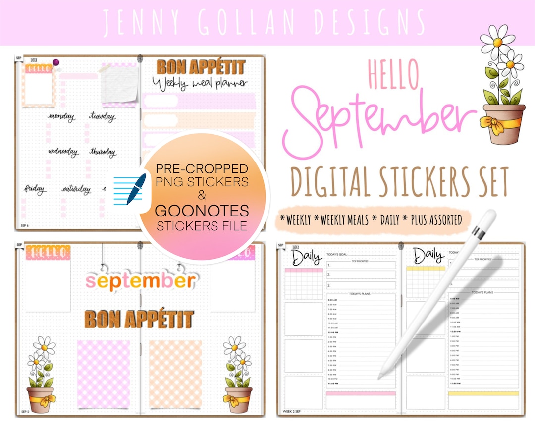 Cropped Digital Planner Stickers Bundle the Hello September Collection ...