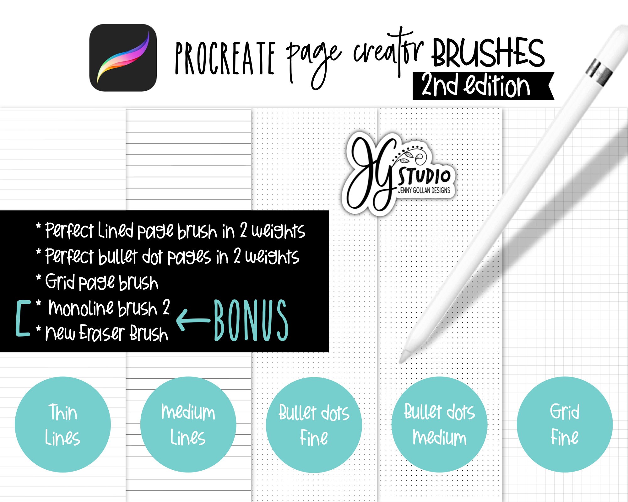 Procreate Brushes NEW Page Creators Seamless Brushes for Lined Bullet ...