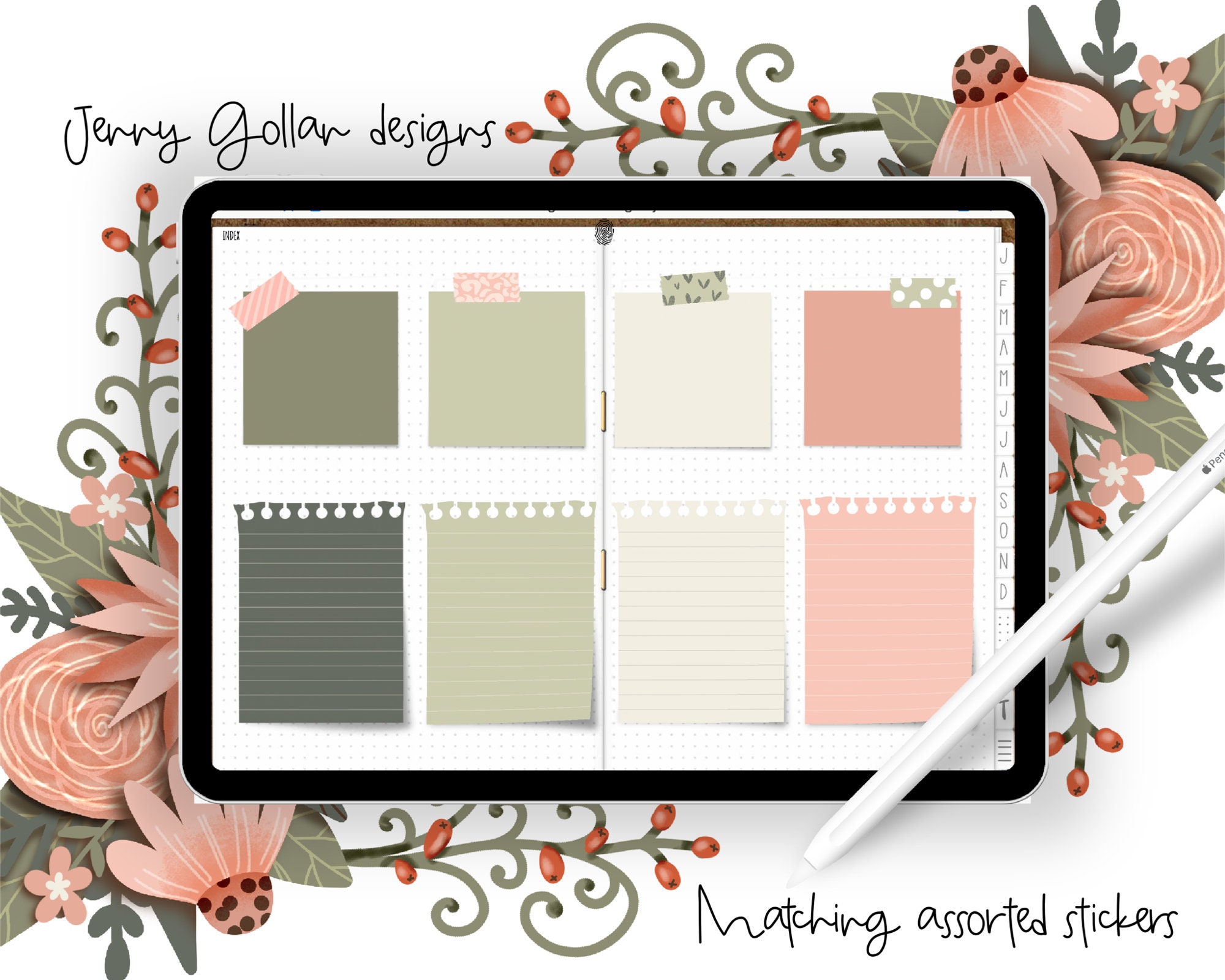 Cropped Digital Planner Stickers Peach and Green Bundle With Pre ...