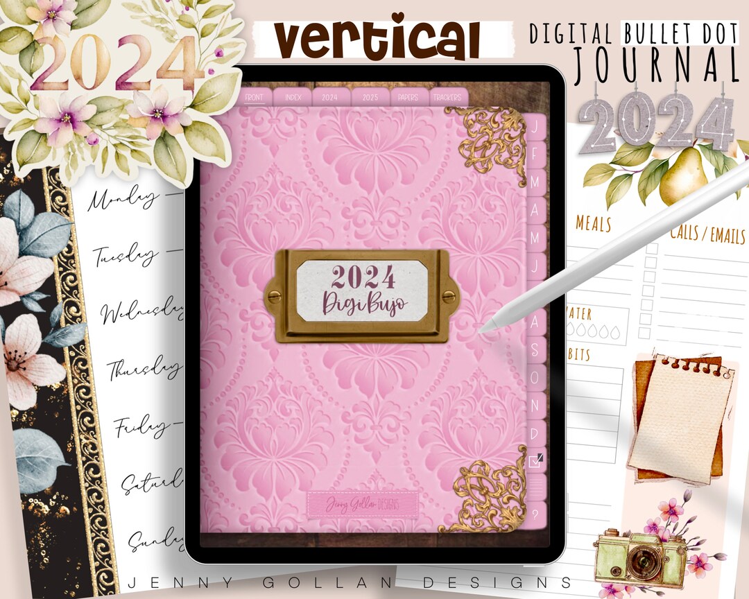 2024 Dated Vertical Digital Bullet Dot Journal PINK With Hyperlinks ...