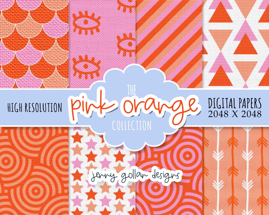 The Pink Orange Digital Paper Collection 8 Hand Painted - Etsy