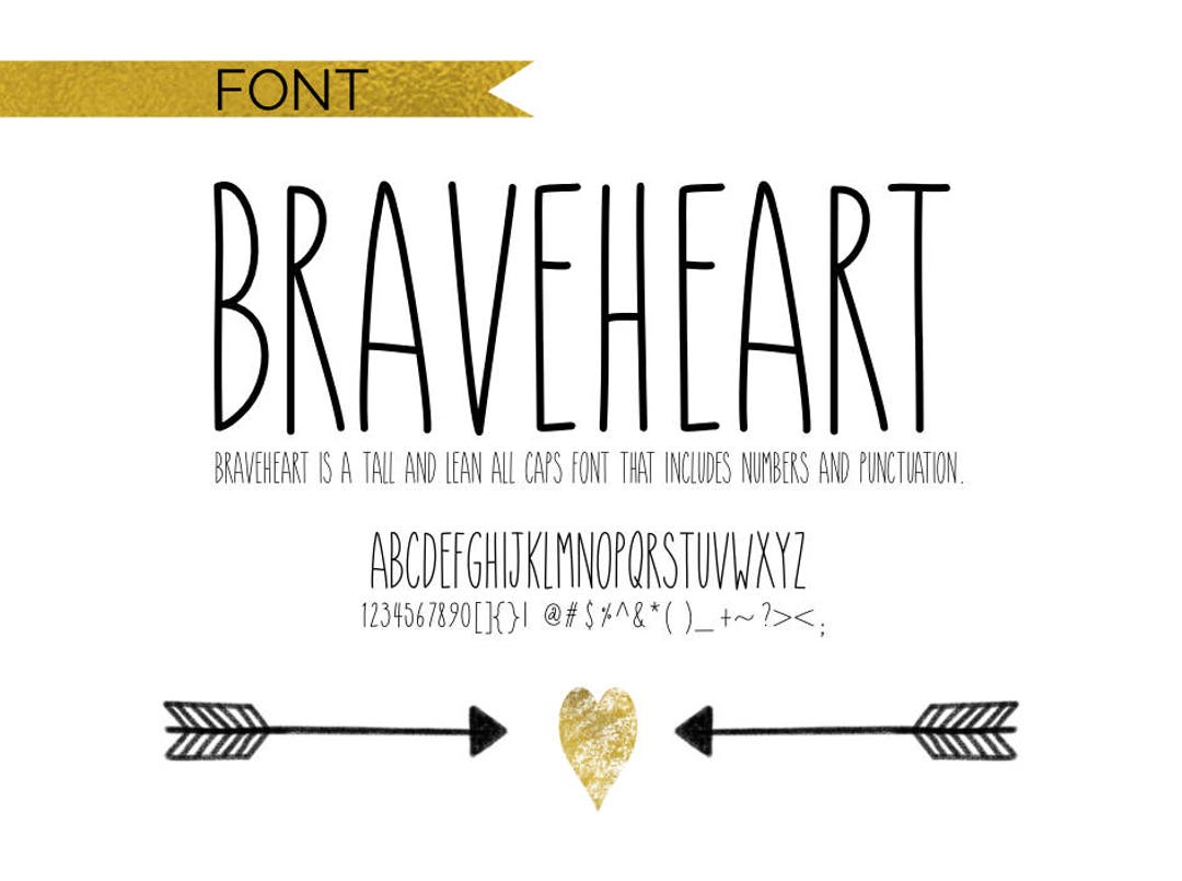 Hand Lettered Font Braveheart - Etsy