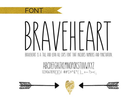 Hand Lettered Font Braveheart - Etsy