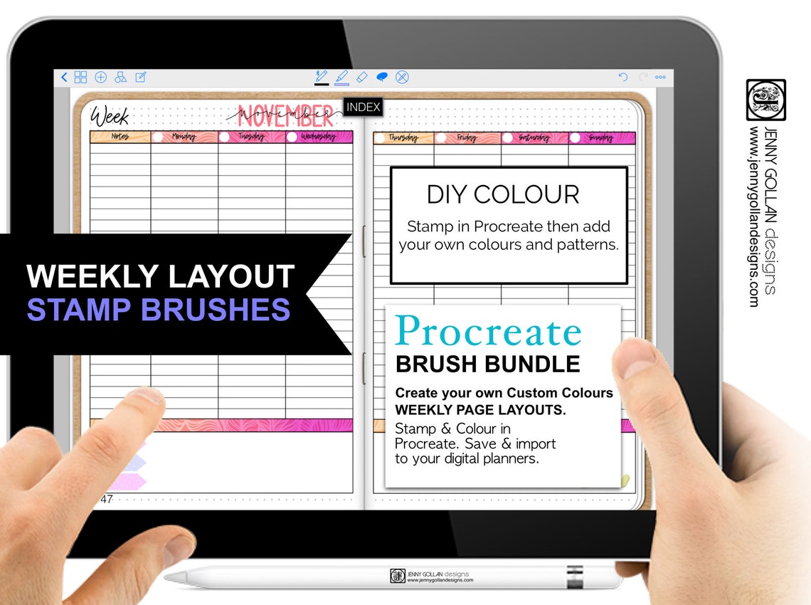 Procreate Brushes Digital Planner Weekly Stamp Brushes to Colour for ...