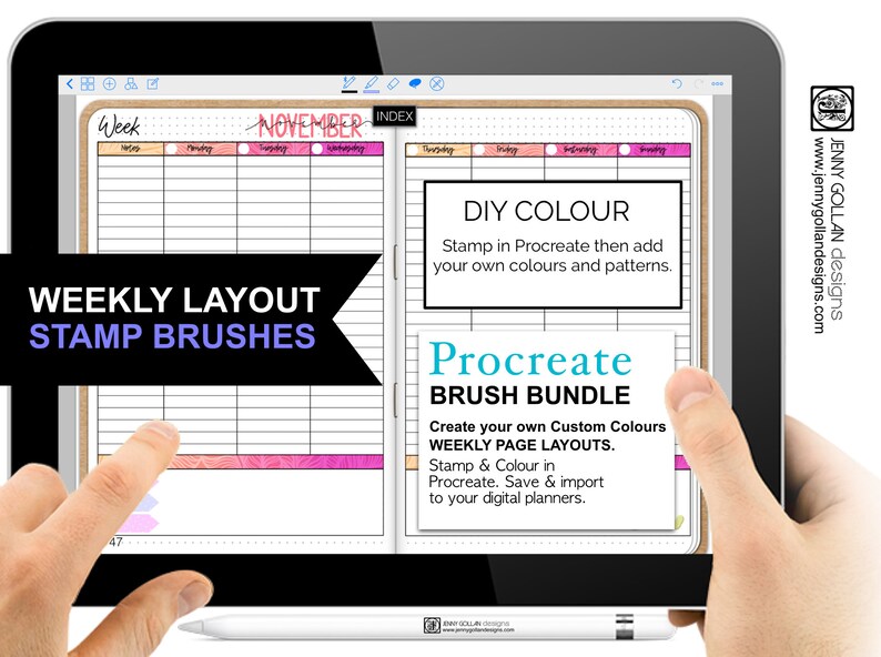 Procreate Brushes Digital Planner Weekly Stamp Brushes to Colour for ...