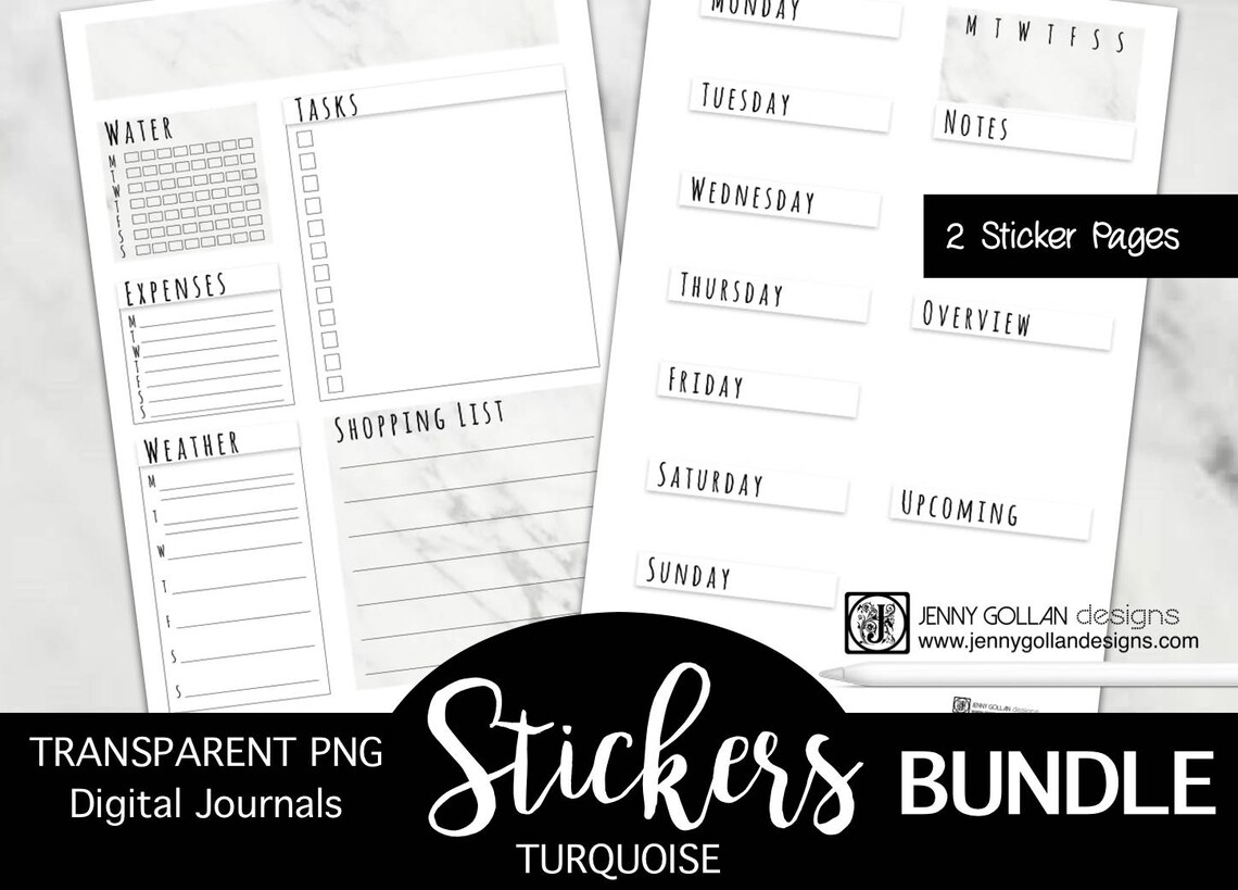 2 Transparent PNG Digital Planner Stickers Pages White and Marble ...