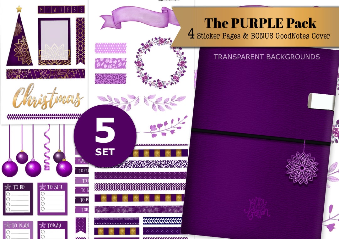 Digital Journal Stickers Purple Christmas Decorations Washi and ...