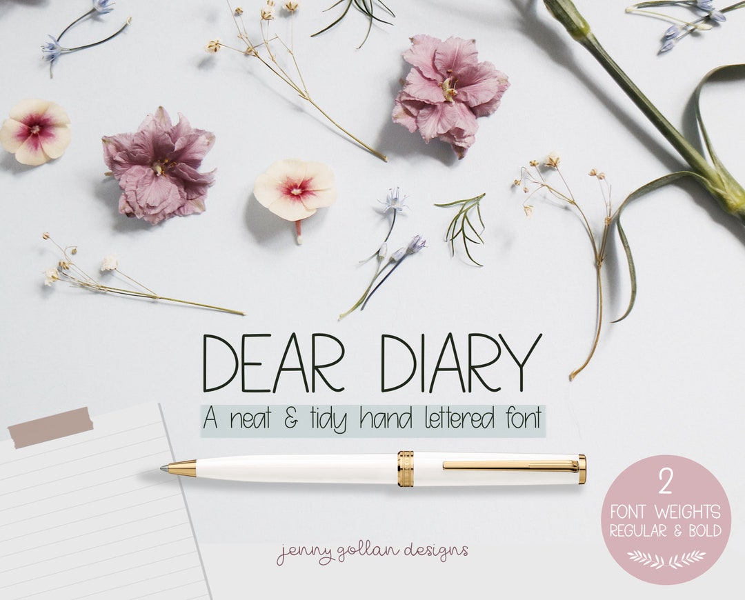 Hand Lettered Font Dear Diary Print Font Regular and Bold for Computer ...