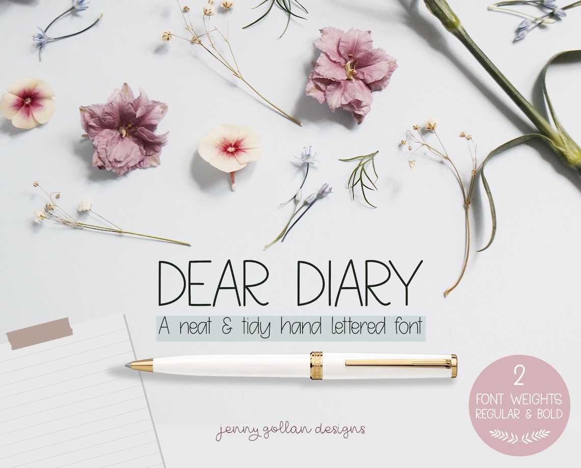 Hand Lettered Font Dear Diary Print Font Regular and Bold for | Etsy ...