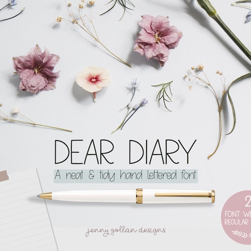 Hand Lettered Font Dear Diary Print Font Regular and Bold for - Etsy