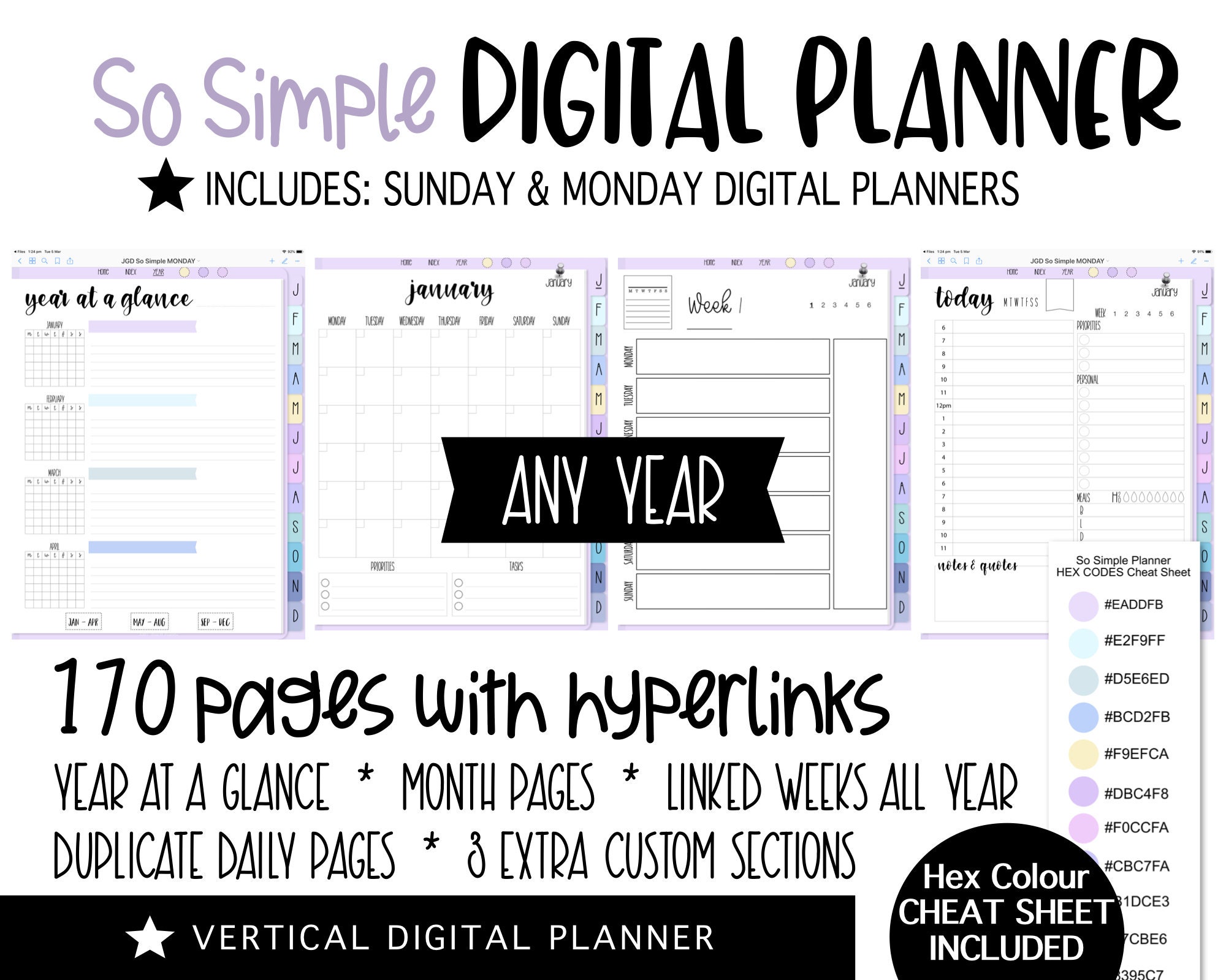 Vertical Digital Planner so Simple Hyperlinks Undated Any Year With ...