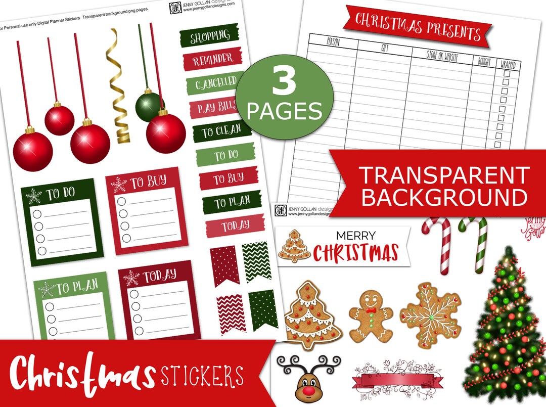 Digital Planner Stickers Christmas Gift Tracker and Assorted PNG Bundle ...