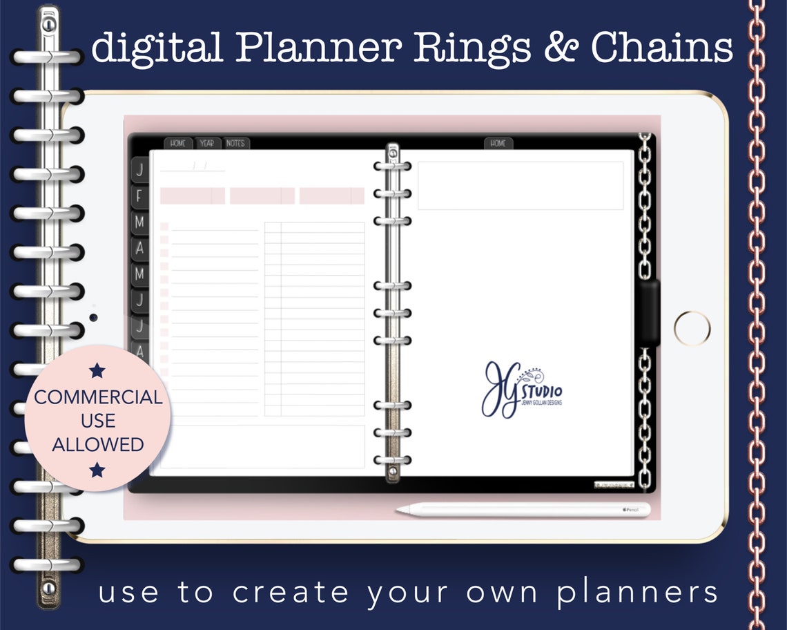 Realistic Digital Planner Rings Binder Rings Chains Metallic | Etsy