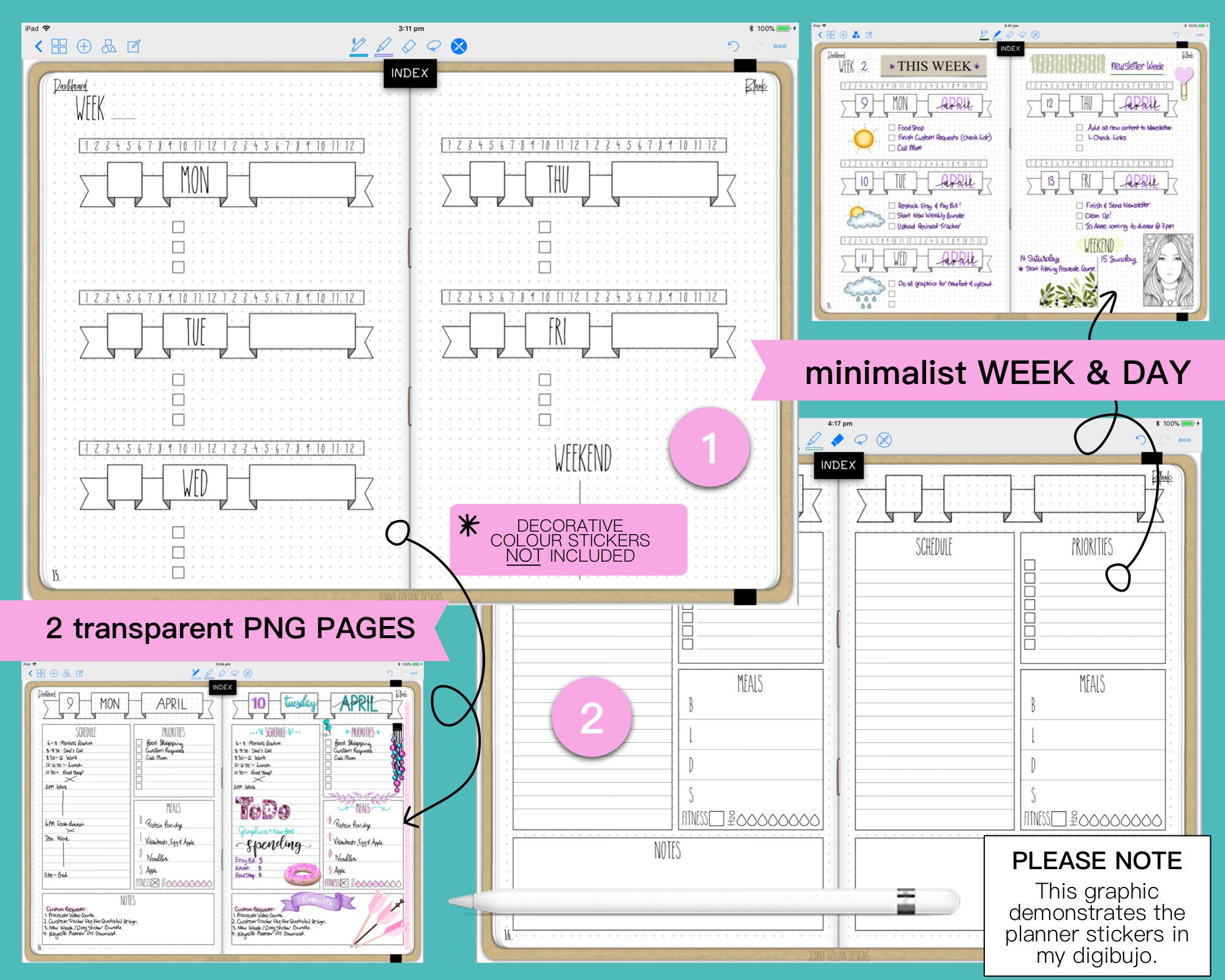 Digital Journal Sticker Weekly and Daily Minamlistic | Etsy