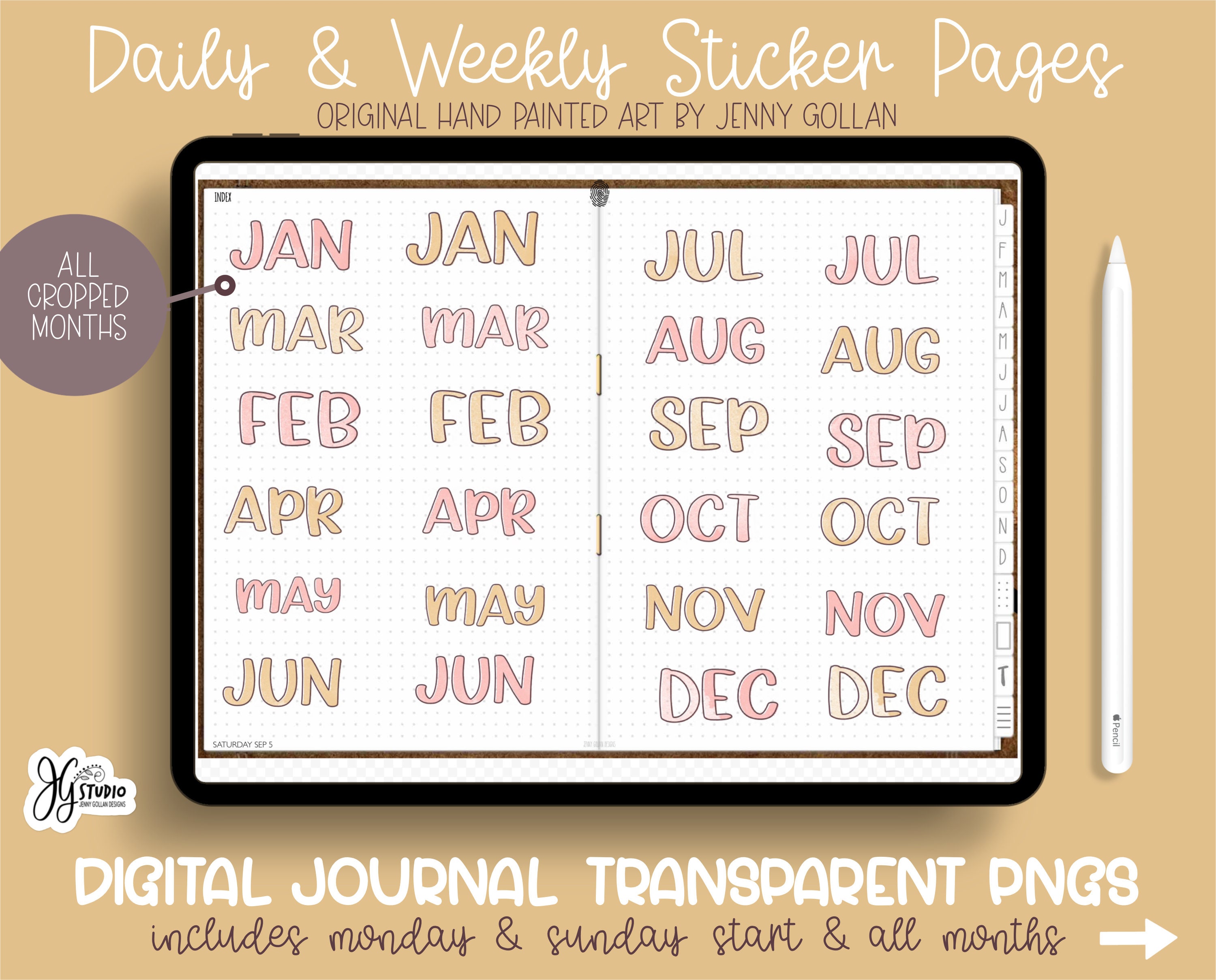 Cropped Digital Bullet Journal Sticker Set Weekly and Daily - Etsy