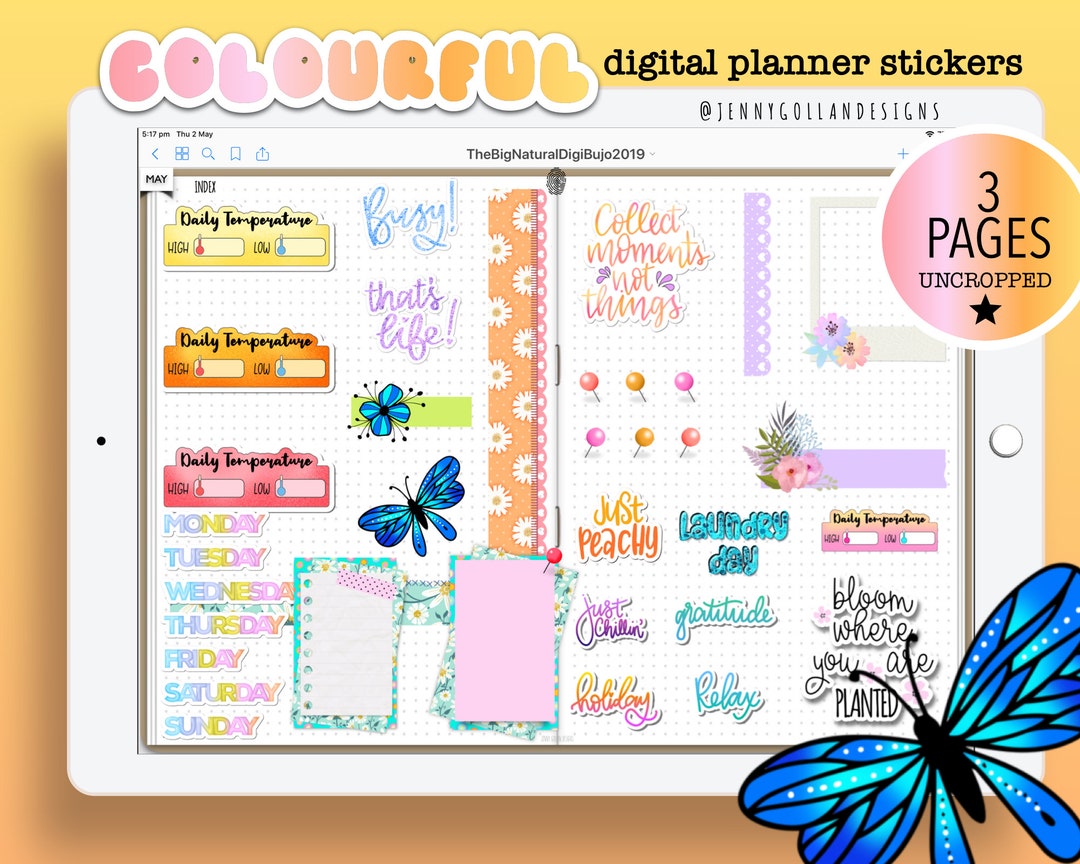 Digital Planner Stickers Colourful Butterfly Assorted PNG Bundle ...