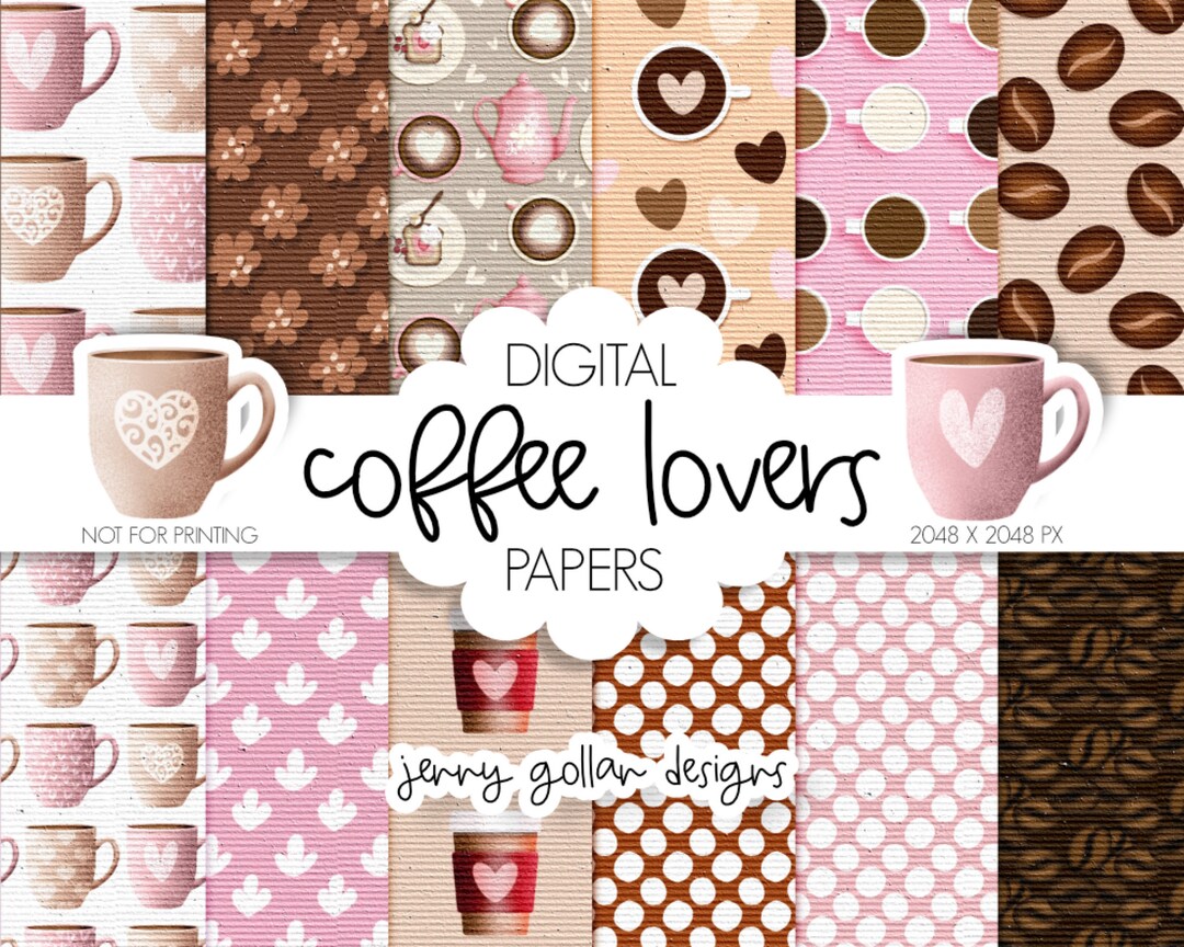 Digital Paper Collection Coffee Lovers Includes 12 Textured Hand ...
