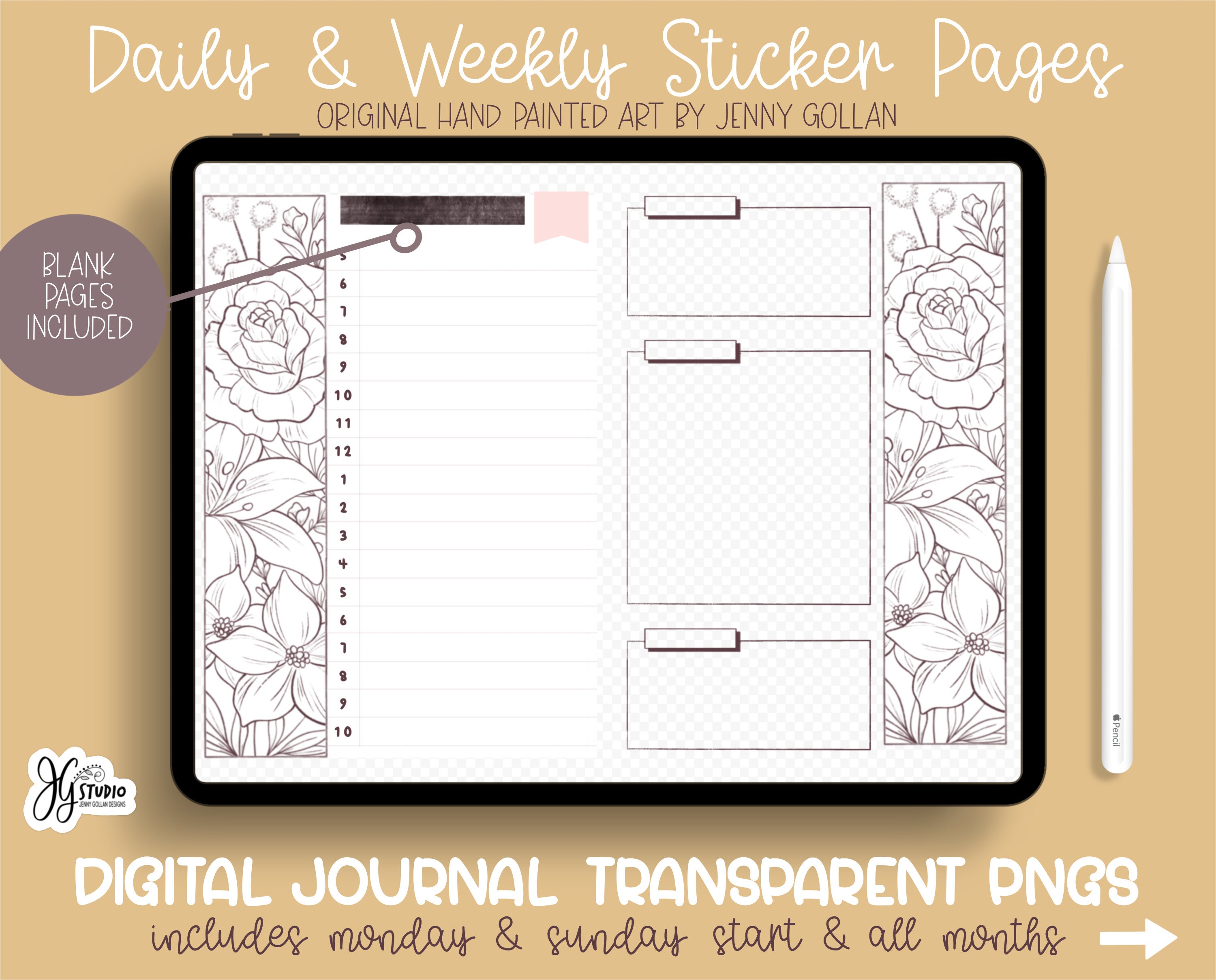 Cropped Digital Bullet Journal Sticker Set Weekly and Daily Page ...