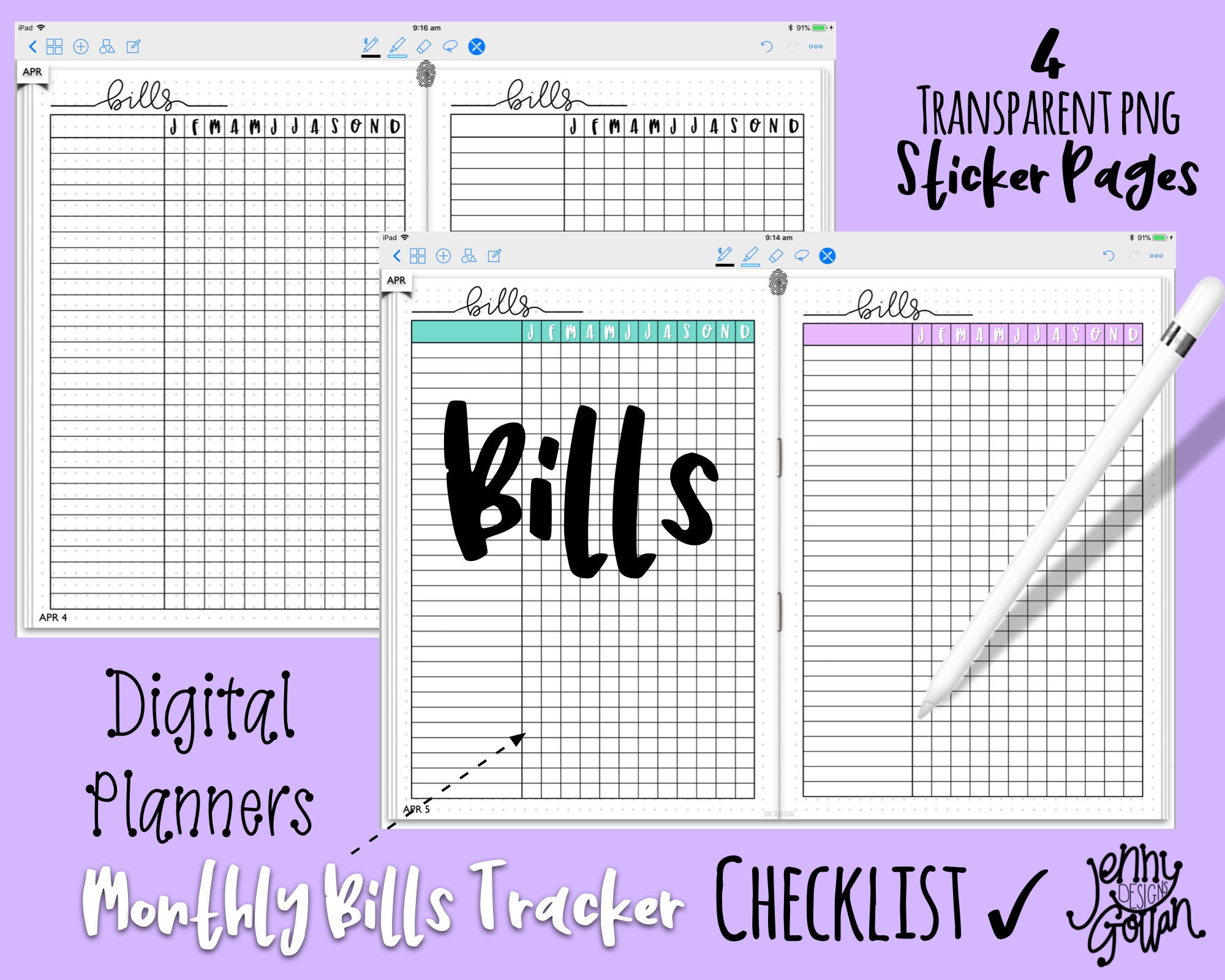 Digital Planner Stickers Bills Tracker Checklist Any Month Any - Etsy