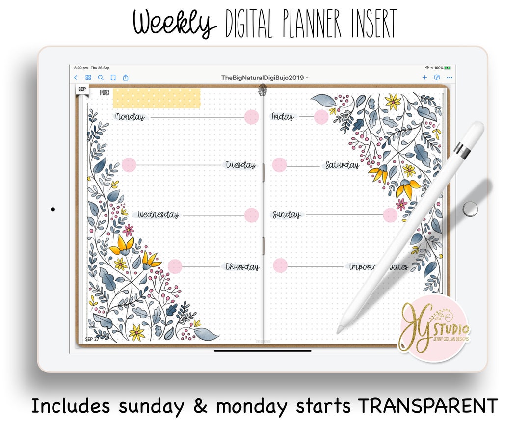 Digital Planner Stickers Weekly Template Original Hand Drawn Art for ...