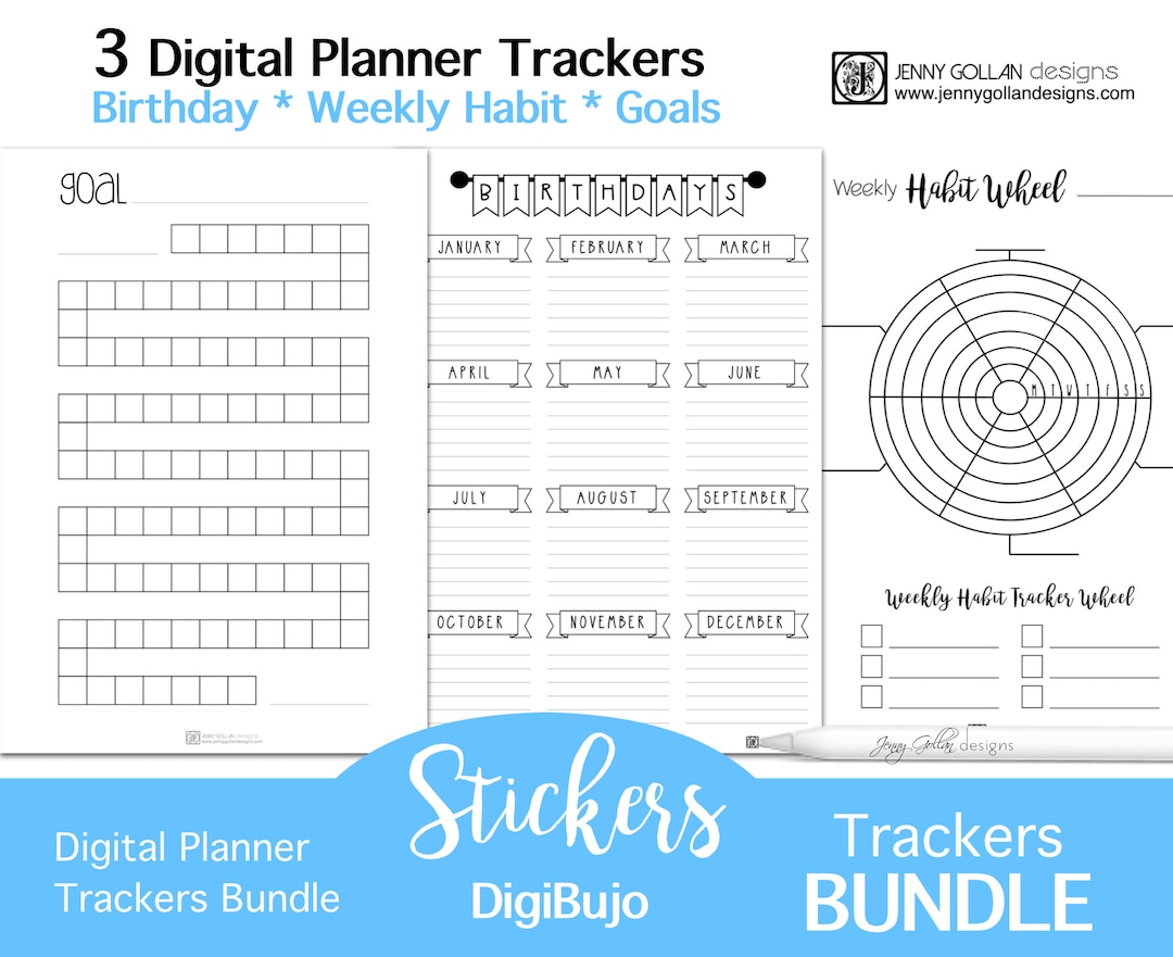 Digital Planner Stickers Habit Trackers, Birthday, Weekly Habits and ...