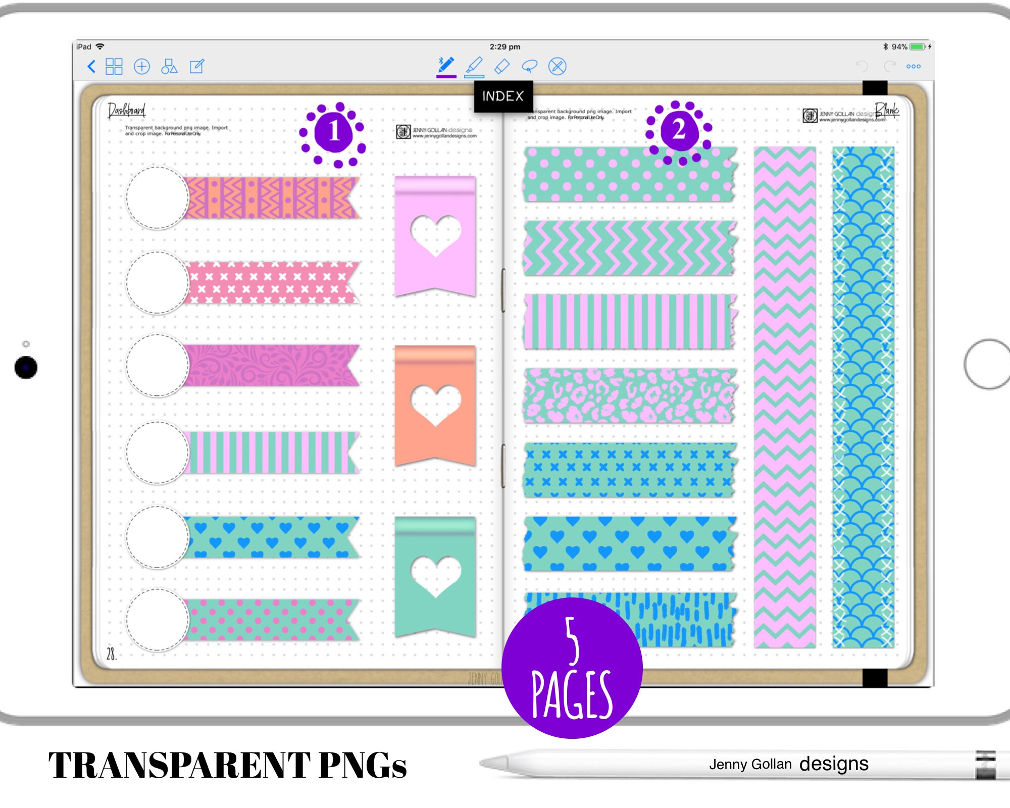 Digital Planner Stickers Bundle Washi Banners Flags Page Borders Set 5 ...