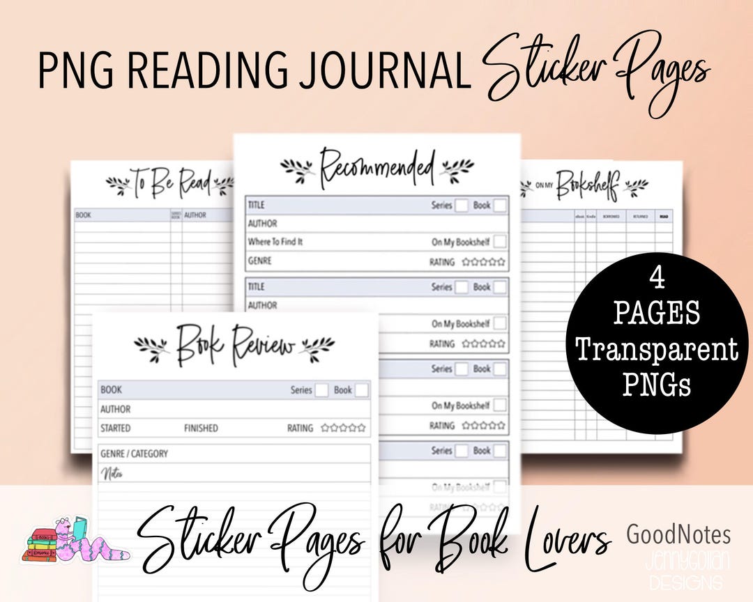 Digital Planner Stickers Transparent PNG Reading Journal Book Tracker ...