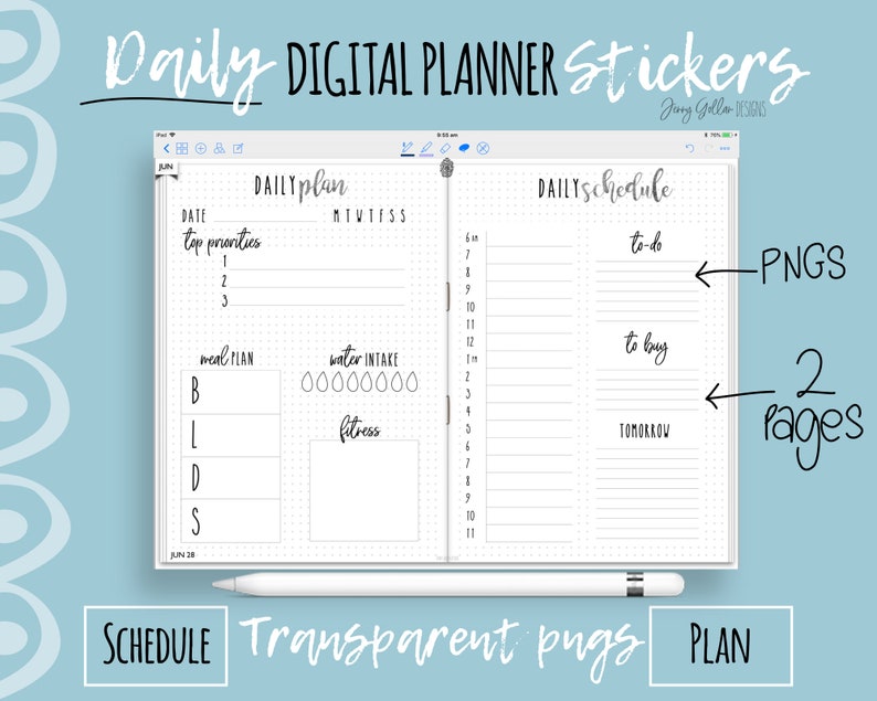 Digital Planner Stickers Daily Layout Schedule and Plan 2 - Etsy