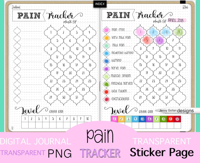 Pain Tracker Digital Journal Sticker Page Blank Transparent PNG for All ...